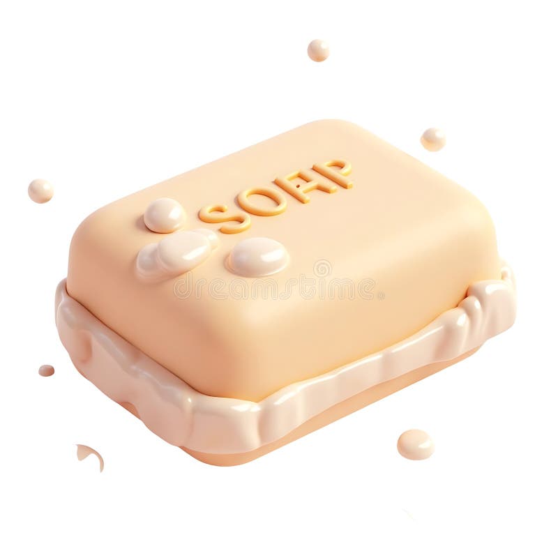 Creamy Soap Bar on White Melting Soft Bubbles Stock Illustration ...