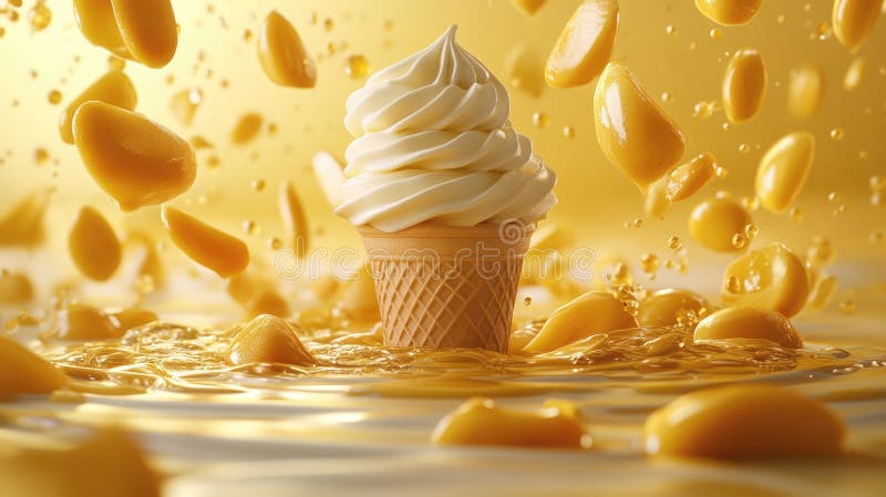 Creamy Mango Ice Cream Splash Yellow Background Stock Photos - Free ...