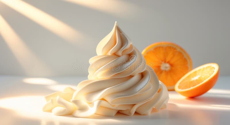 Creamy Swirl with Fresh Orange Slices on a Bright Background Stock ...