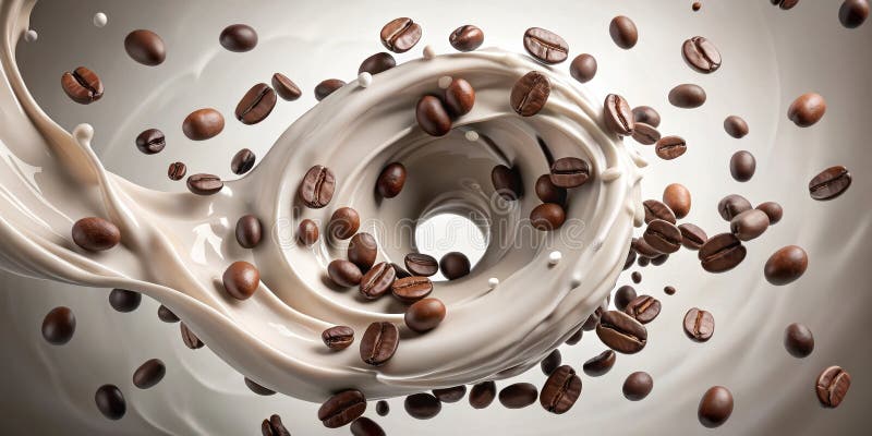Creamy Swirl of Liquid Delight with Roasted Coffee Beans in Motion ...