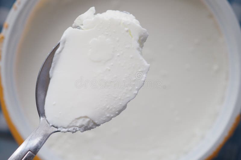 Creamy Texture of Fresh Yogurt in a Serving Spoon Stock Image - Image ...