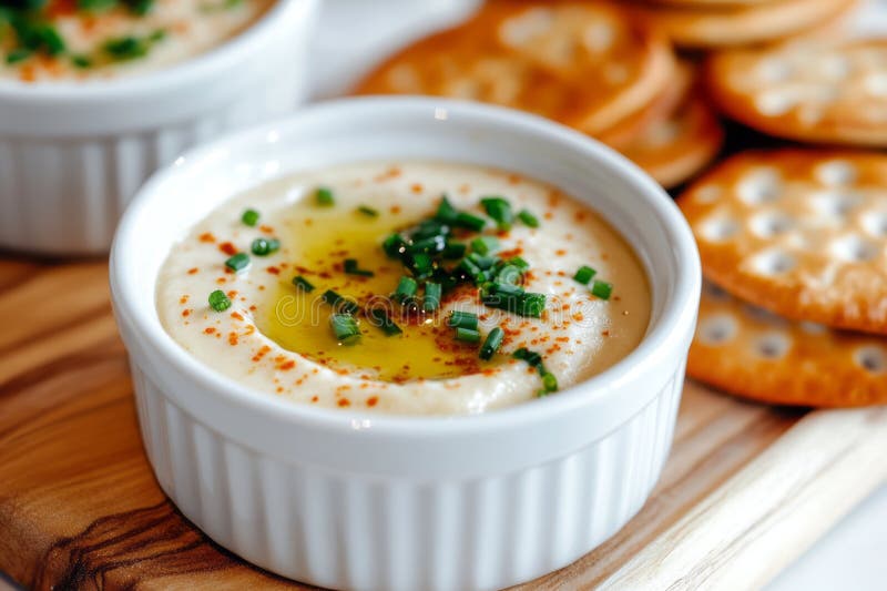 Creamy Tofu Cheese Puree Served with Crackers and Herbs Stock Image ...