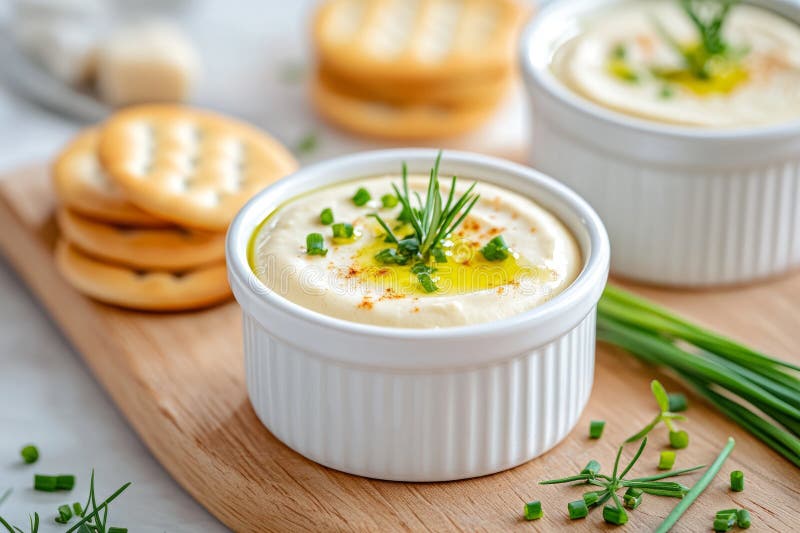Creamy Tofu Cheese Puree Served with Crackers and Herbs Stock Image ...