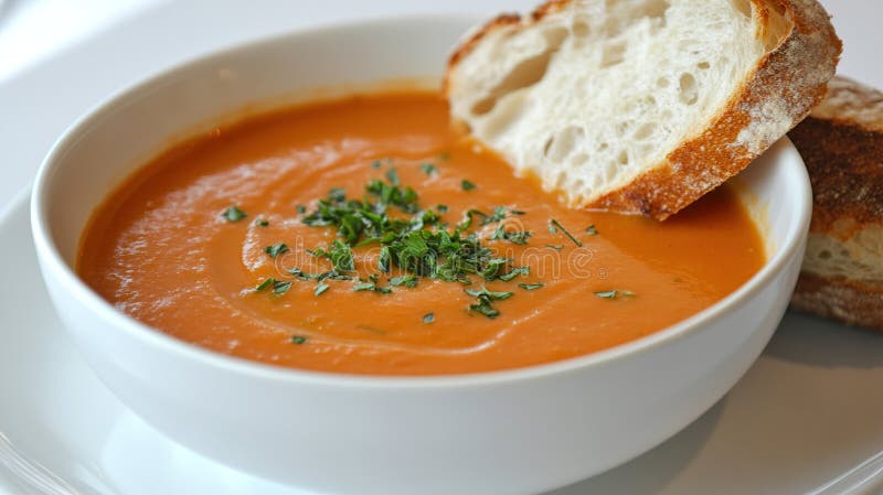 Creamy Tomato Soup Recipe Crusty Bread Stock Photos - Free & Royalty ...