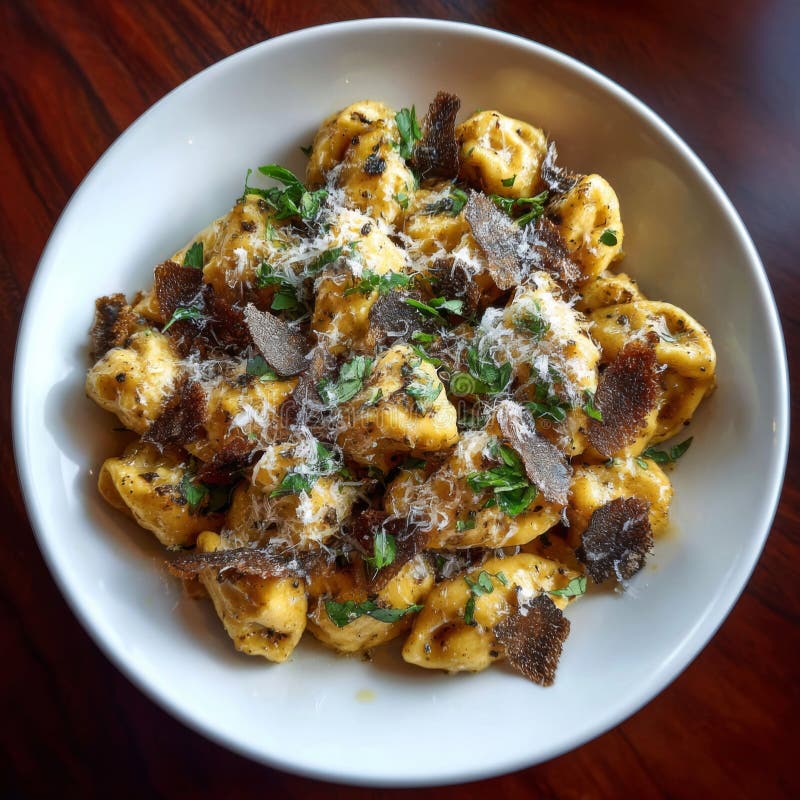 Creamy Truffle Pasta Dish in White Bowl Stock Illustration ...