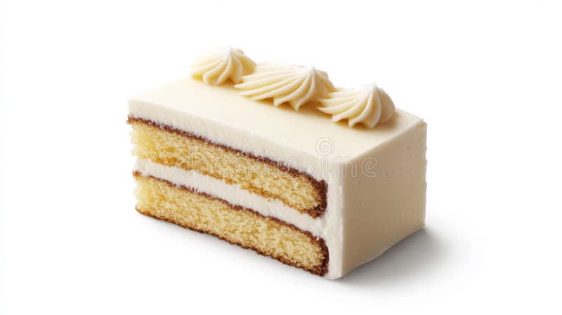 Creamy Vanilla Cake Slice on White Background Stock Illustration ...