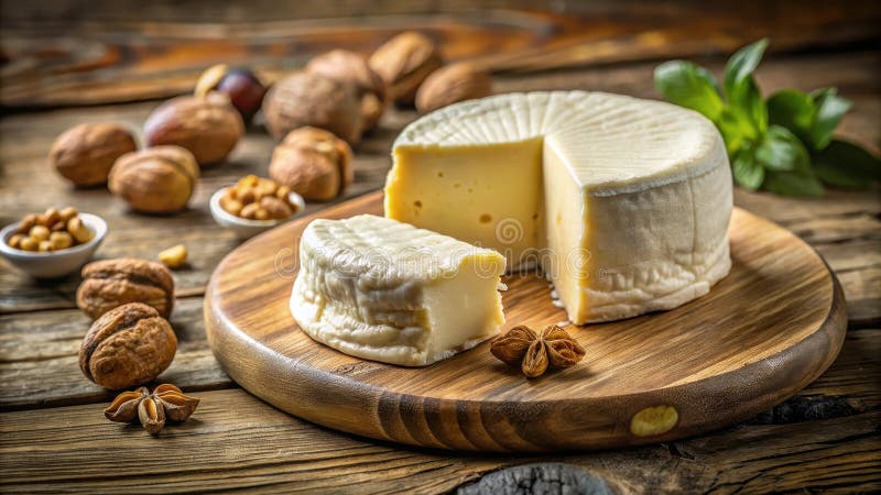 A Creamy Wheel of Cheese, Sliced and Ready, Served with Nuts and Star ...