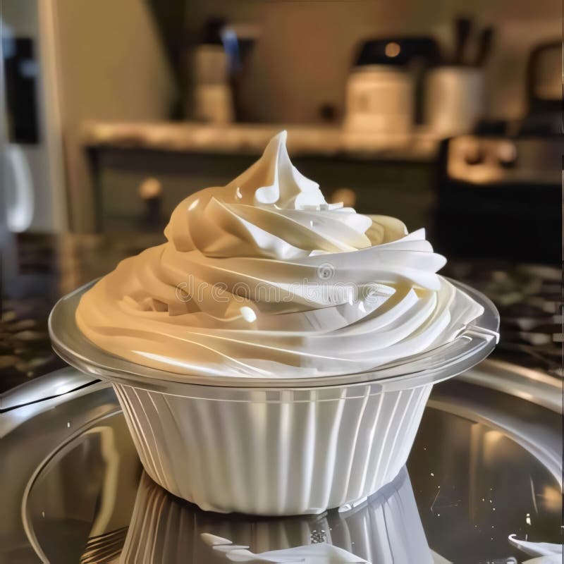 Creamy Whipped Cream in a White Cup on the Table Stock Illustration ...
