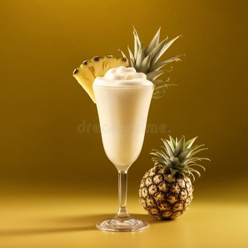 Creamy White Cocktail in Glass Cup with Straw and Fresh Garnish ...