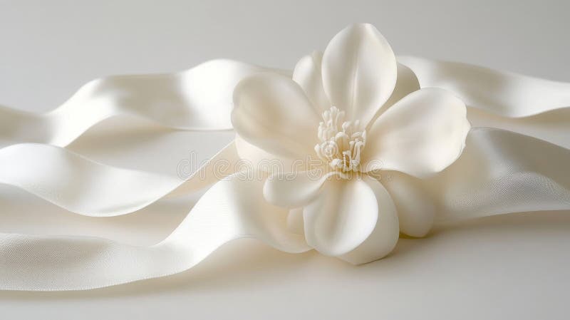 Creamy White Flower Adorned with Elegant Satin Ribbons Stock ...