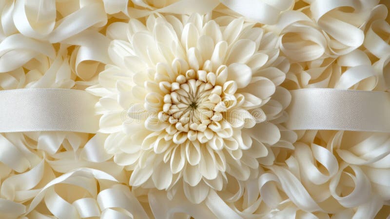 Creamy White Flower Centered Amidst Satin Ribbons Stock Illustration ...