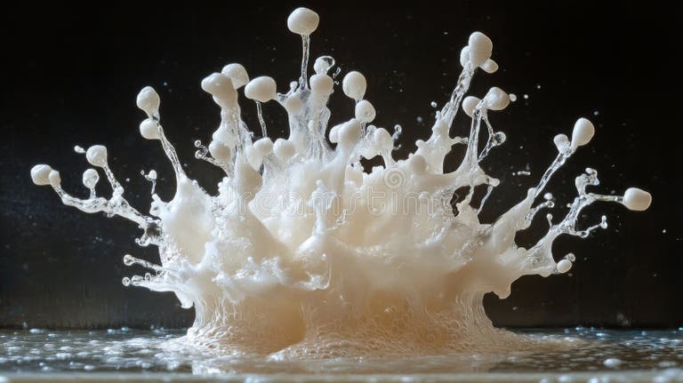 Creamy White Liquid Splash Explosion on Dark Background Stock ...