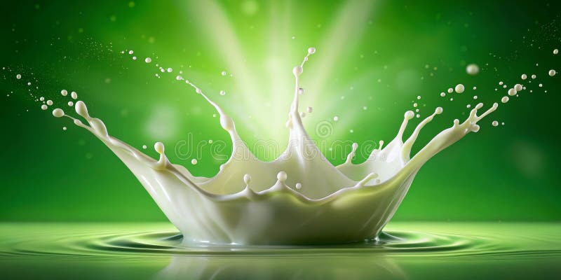 Creamy White Liquid Splashing into a Vibrant Green Pool, Creating a ...