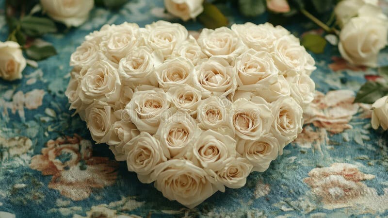 Creamy White Roses Arranged in Heart Shape Stock Illustration ...