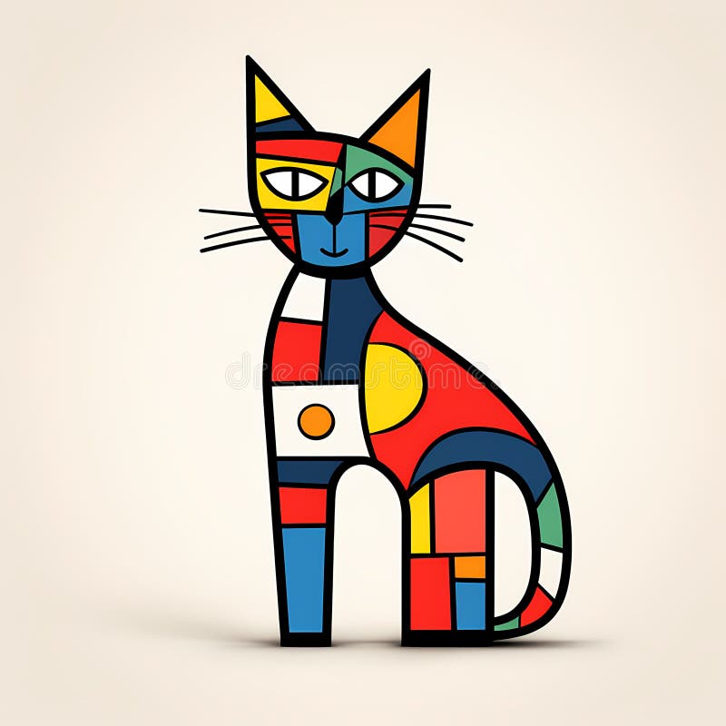 Create an Abstract Minimalist Cat, a Cat with Colorful Squares Stock ...