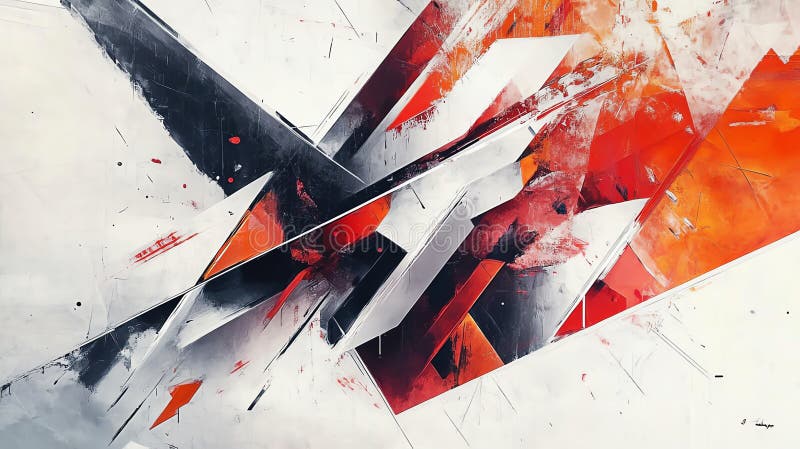 Create an Abstract Painting Combining Flat, Geometric Shapes with Dynamic, Threedimensional ...