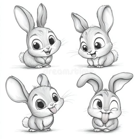 Create a Basic Sketch of a Single Adorable Bunny Character, in Initial ...