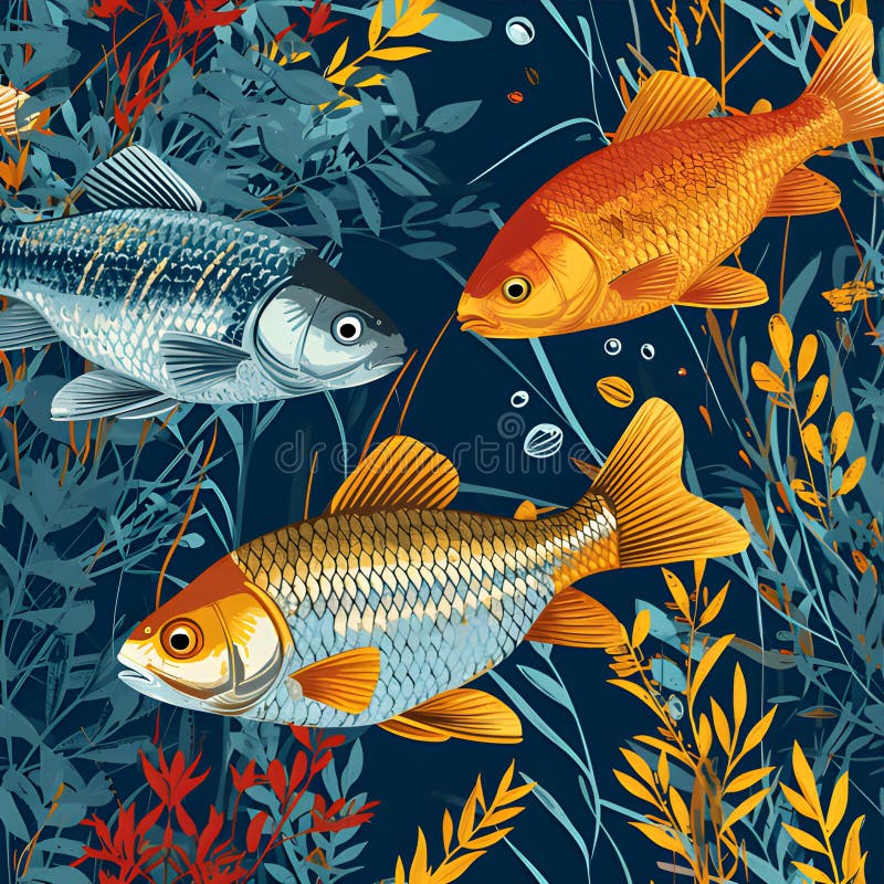 Fish As they Navigate through Underwater Reeds. AI Generated Stock ...