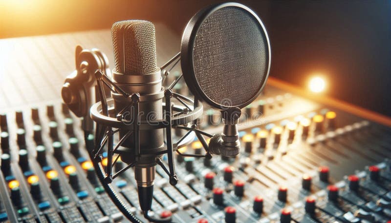 Close-up of a Professional Microphone with a Pop Filter Stock ...