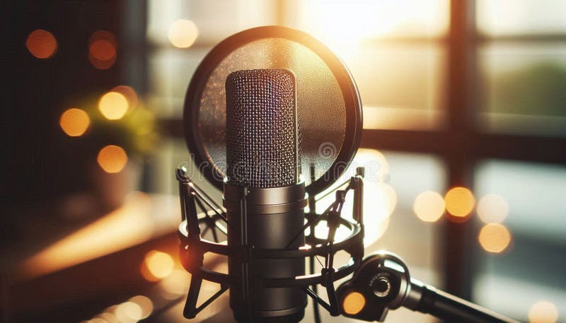 Close-up of a Professional Microphone with a Pop Filter Stock ...