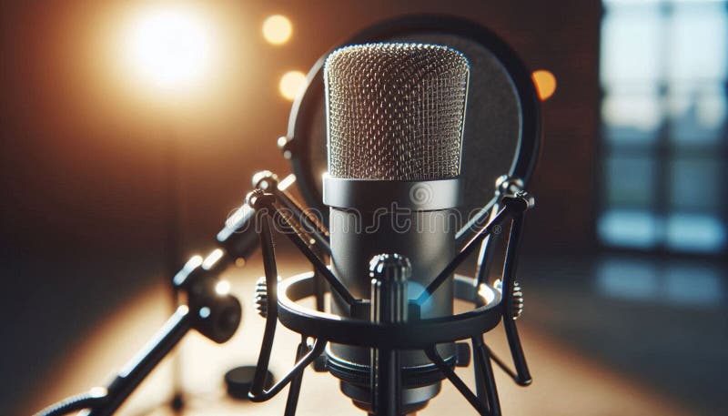 Close-up of a Professional Microphone with a Pop Filter Stock ...