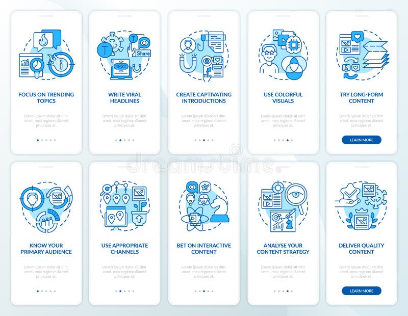 Create Content Viral Onboarding Mobile App Page Screens Set Stock ...