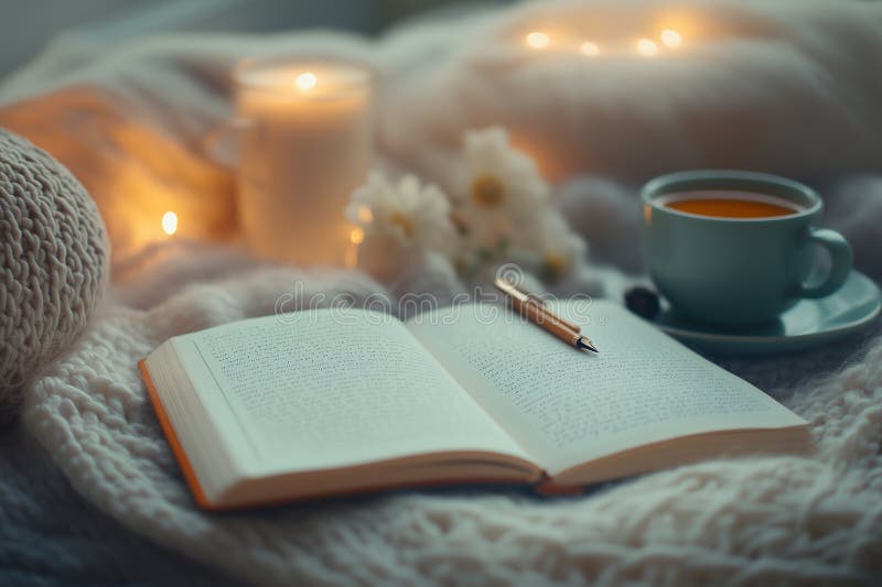Create a Cozy Reading Setup with a Good Book, Warm Tea, and Soft ...