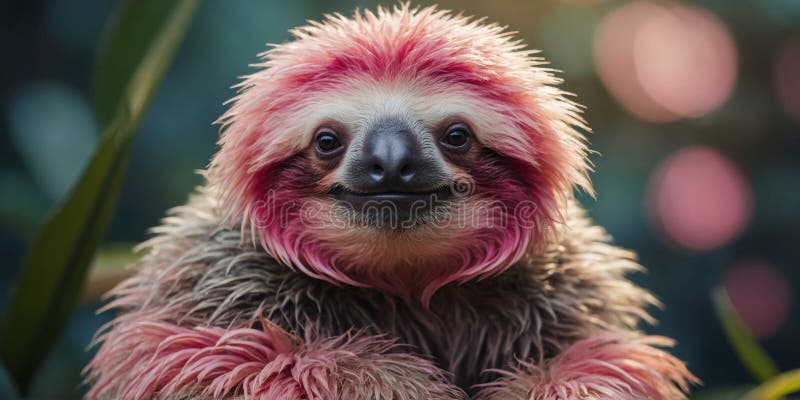 Create a Cute Fluffy Pink Sloth with Flamingo Legs. Stock Illustration ...