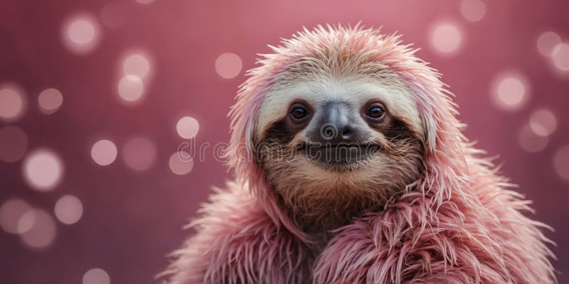 Create a Cute Fluffy Pink Sloth with Flamingo Legs. Stock Illustration ...