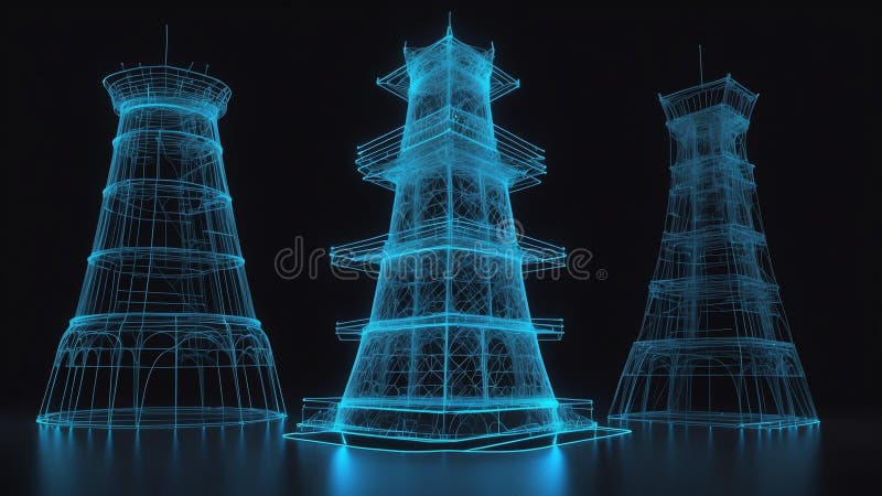 Create a 3d Wireframe Model of a Tower the Desig Ai Generated Stock ...