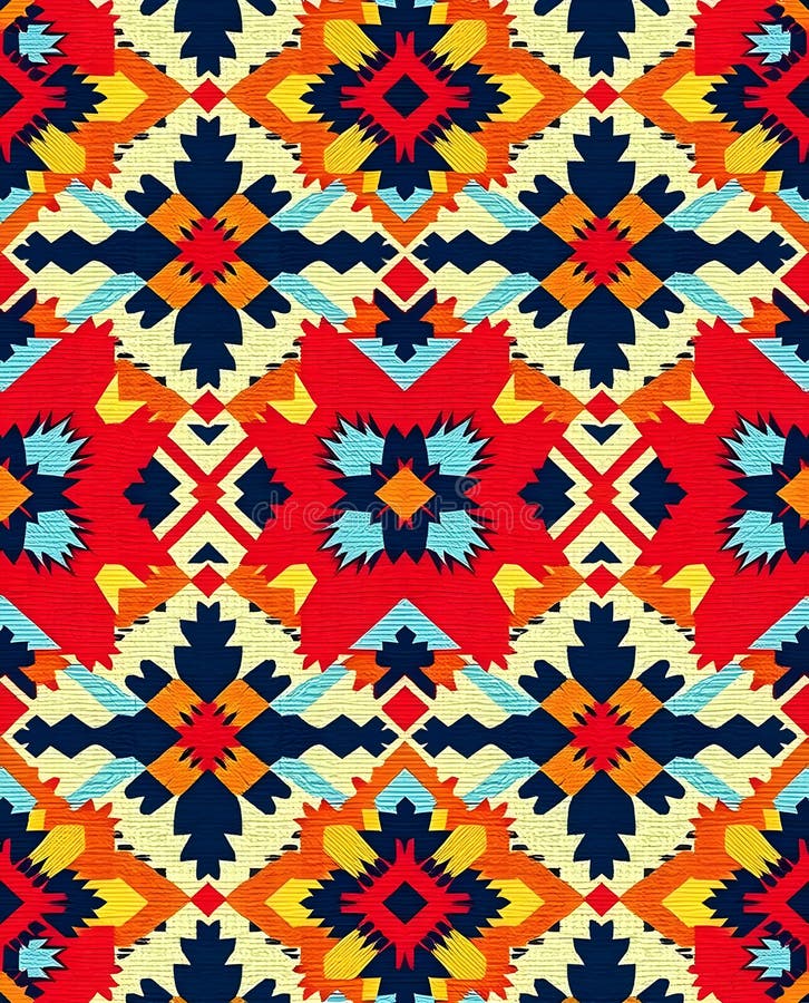 Elegant Mudmee Weaving Inspires Vibrant, Symmetrical Fabric Designs, Seamless Pattern. Stock ...