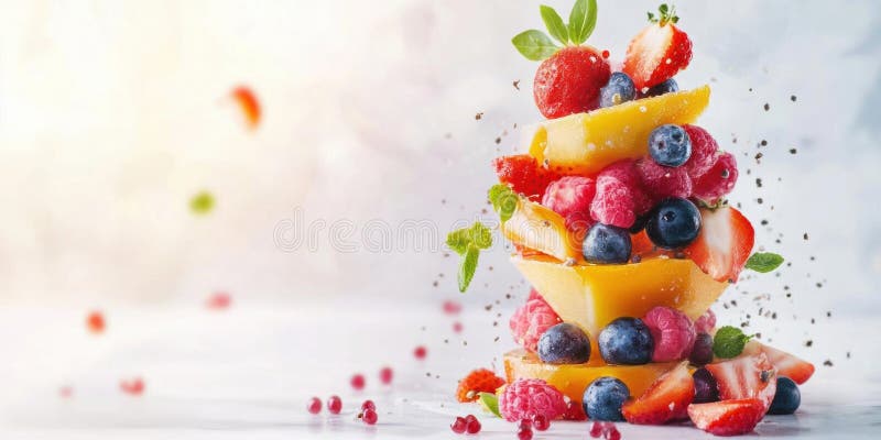 Create Delicious Fruit Stack with Mango and Berries, Healthy Food ...