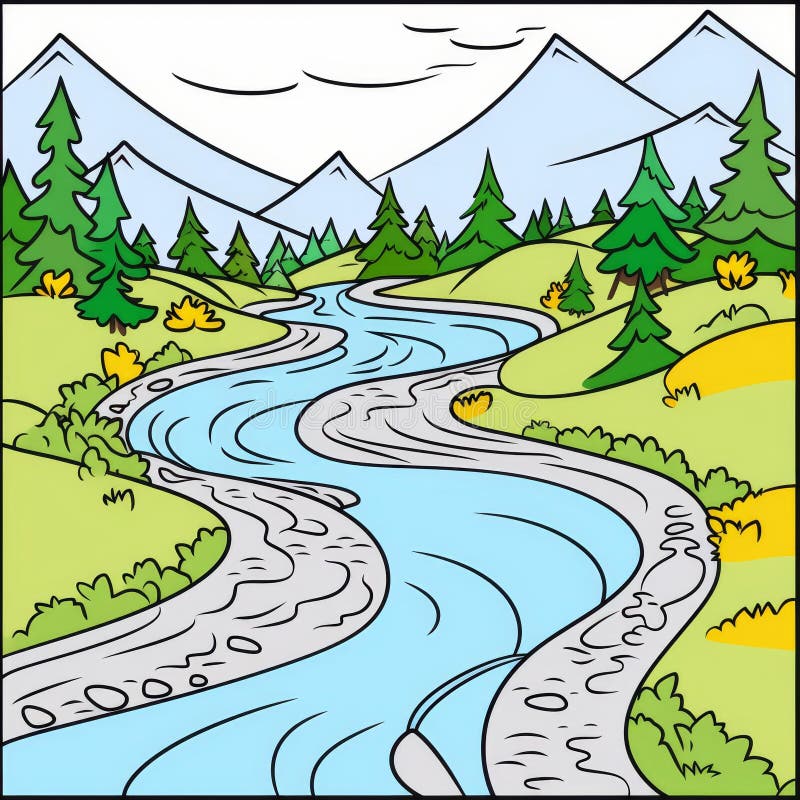 Create a Delightful and Charming Sketch of a Meandering River with ...