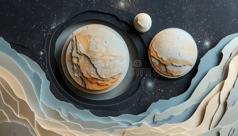 Create a Detailed Paper Cut Design Showing Pluto and Its Moon Charon ...