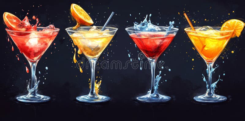 Create a Display of Colorful Cocktails with Splashing Water, Which ...