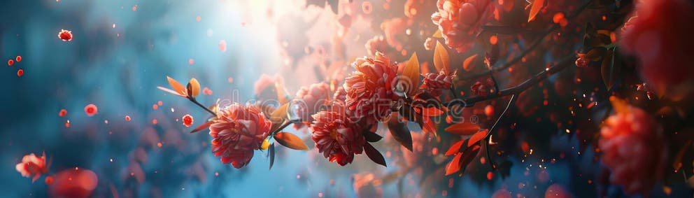 Create an Ethereal Spring Landscape Featuring Delicate Red Flowers ...