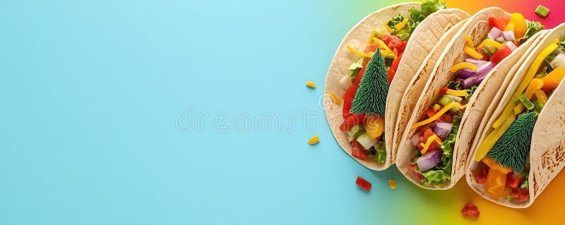 Create Festive Tacos with Christmas Trees on Vibrant Backgrounds Stock ...