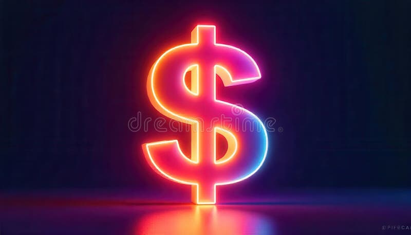 Neon-lit Floating Dollar Icon in Glossy 3d Illustration Stock Photo ...