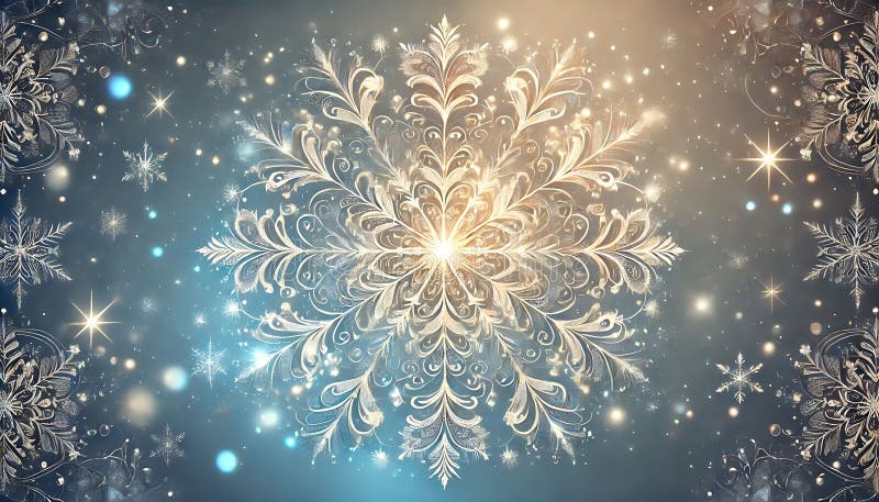Create Glowing Snowflake Pattern on Soft Gradient Blue Background with ...