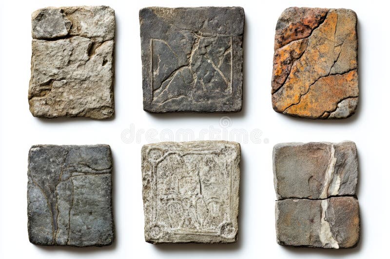 Create a High-resolution Digital Image of Six Different Ancient Stone ...
