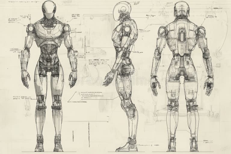Advanced Humanoid Robot Blueprint Designed for Multi-purpose Tasks. Stock Illustration ...