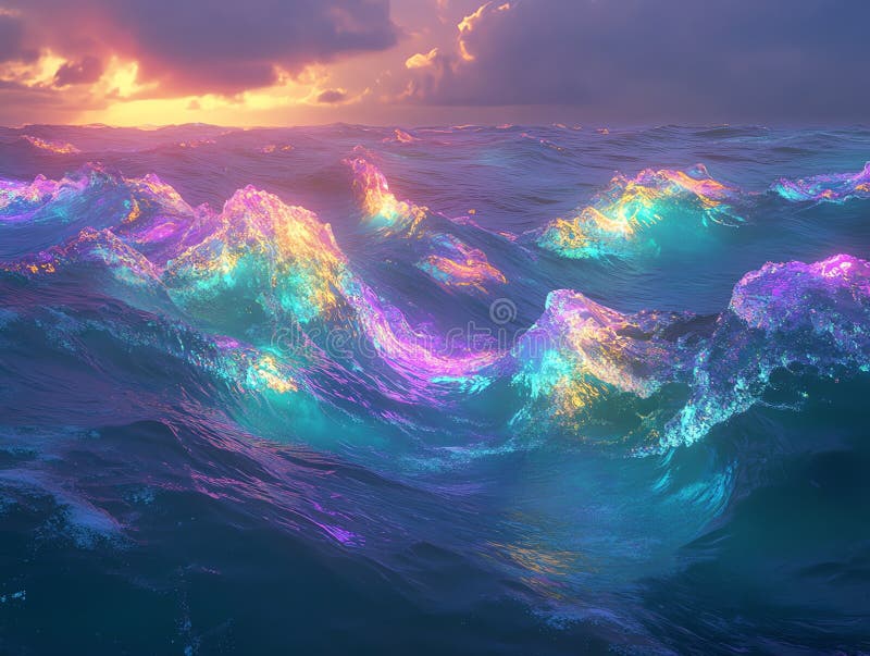 Create a Hyperreal Ocean Scene Where the Waves Dissolve into Colorful ...