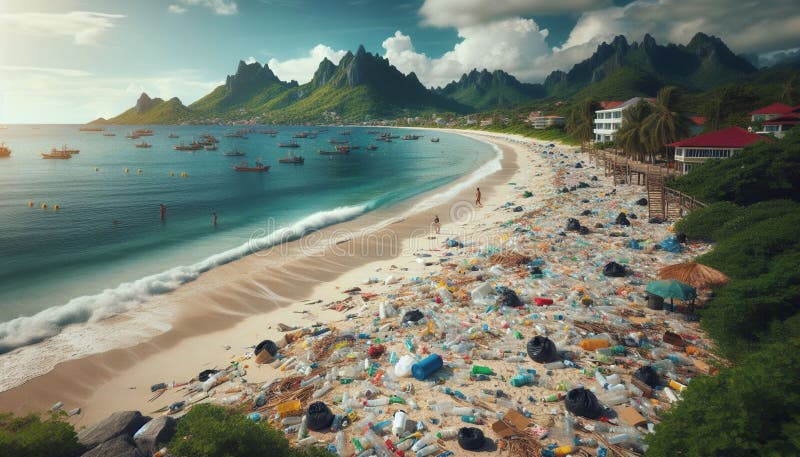 A Beautiful Beach Covered with Rubbish and Trash Stock Illustration ...