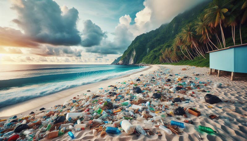 A Beautiful Beach Covered with Rubbish and Trash Stock Illustration ...