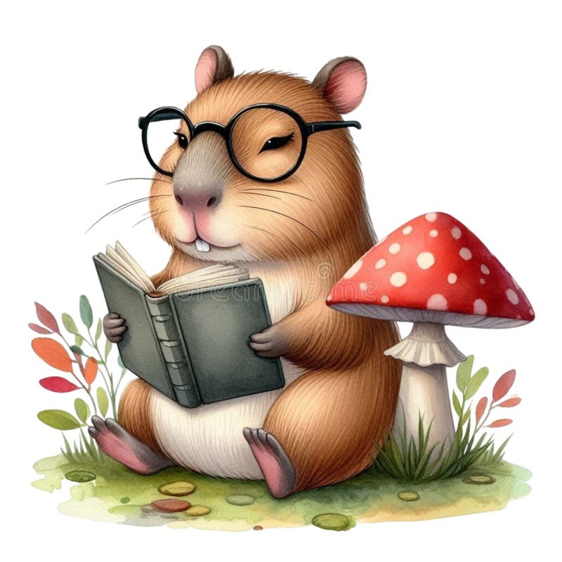 Capybara Reading a Book on a Mushroom S Back Stock Vector ...
