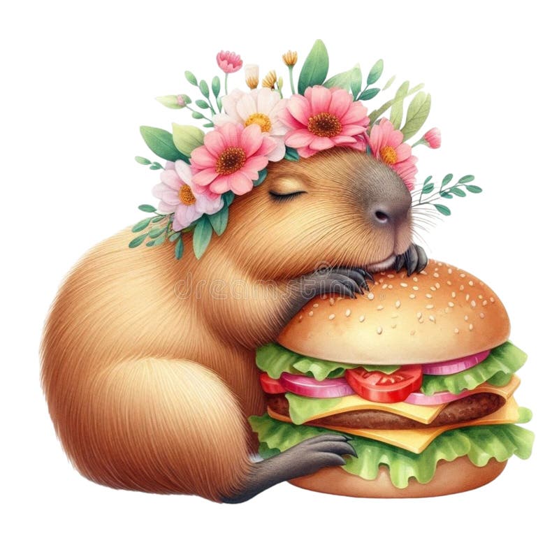 Capybara Sleeping on a Hamburger Stock Illustration - Illustration of ...