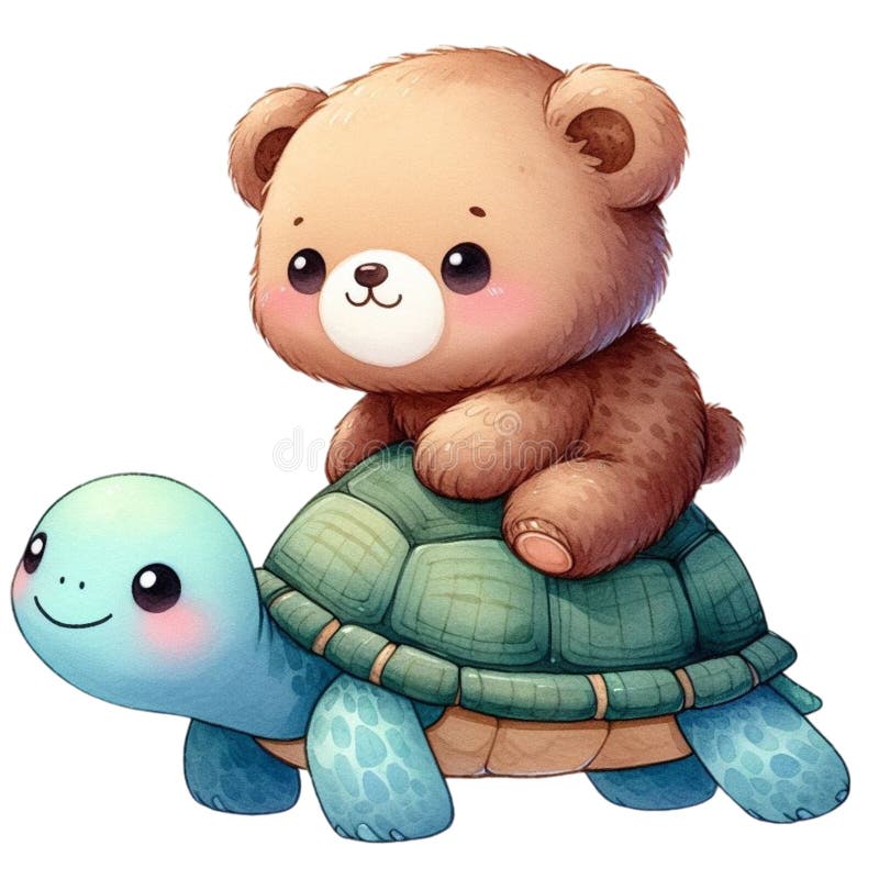 Cute Bear Standing on a Turtle S Back Stock Vector - Illustration of ...