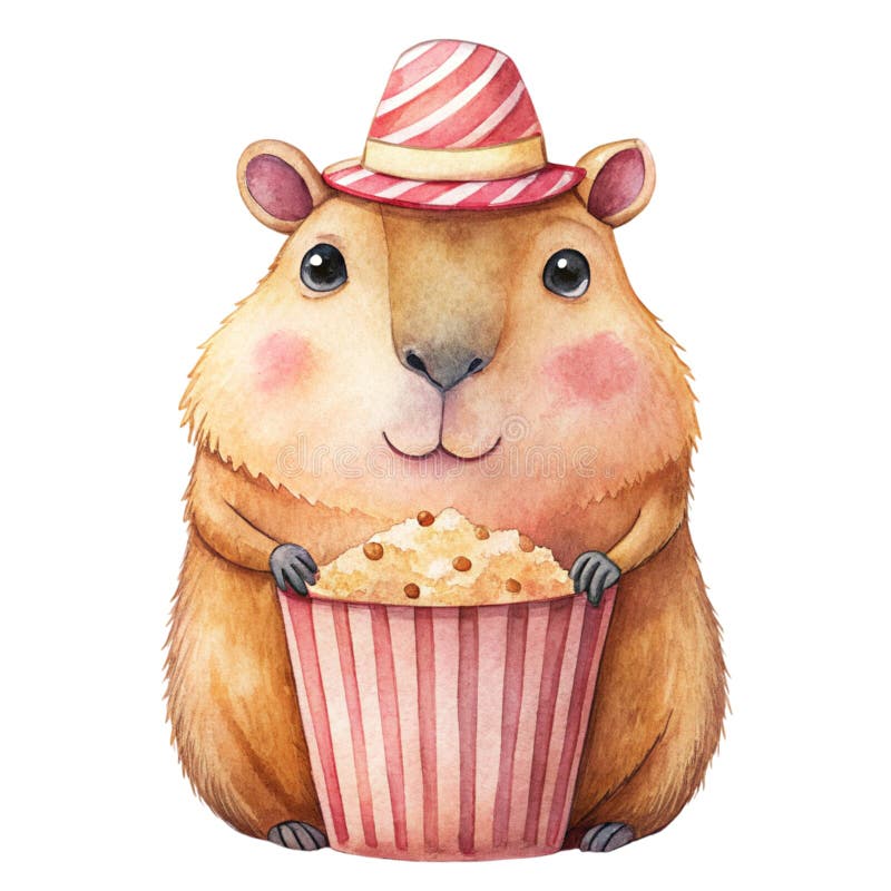 Cute Capybara Kawaii Popcorn Bucket Stock Illustration - Illustration ...