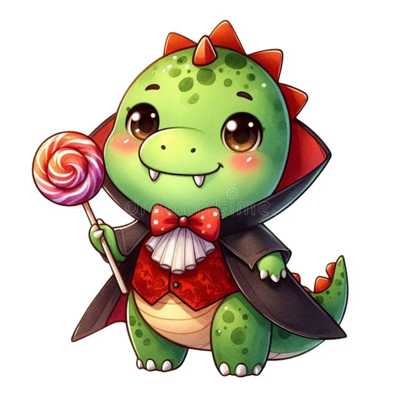 Cute Dinosaur Wearing a Vampire Costume Clipart Watercolor Stock Vector ...
