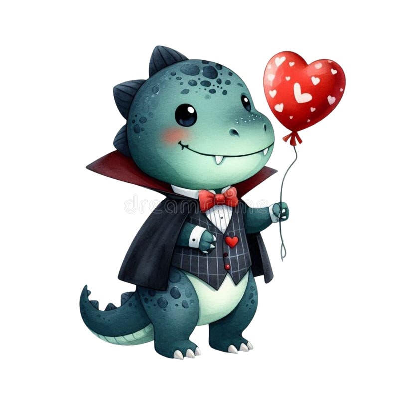 Cute Dinosaur Wearing a Vampire Costume Clipart Watercolor Stock Vector ...
